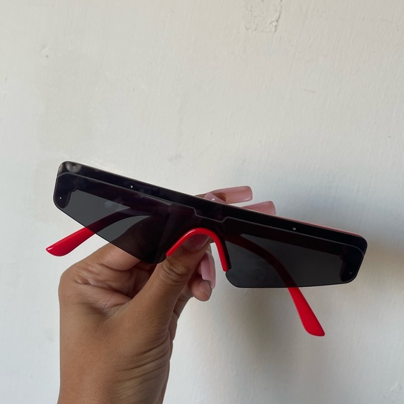 Accessories | Rectangle Futuristic Rimless Sunglasses With Red Frame ...